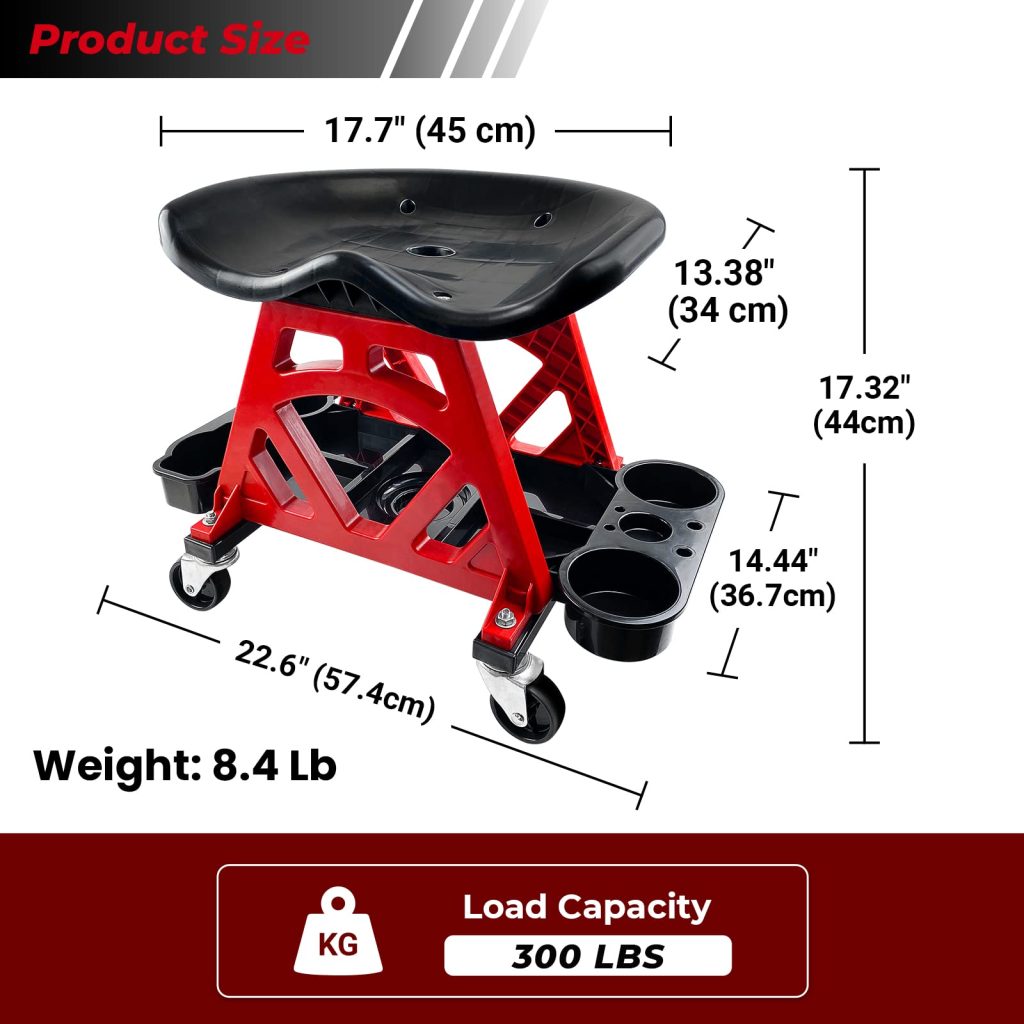 Heavy Duty Stool Chair with Wheels Garage Rolling Seat Creepe - AlterTool